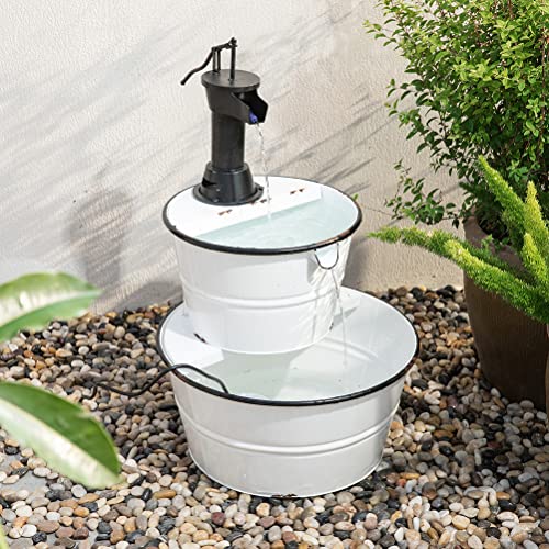 glitzhome Metal Tiered Water Fountain with Pump Garden Tools Waterfall Fountain for Outdoor Patio Garden Backyard Decking DƩcor White 31.5" H