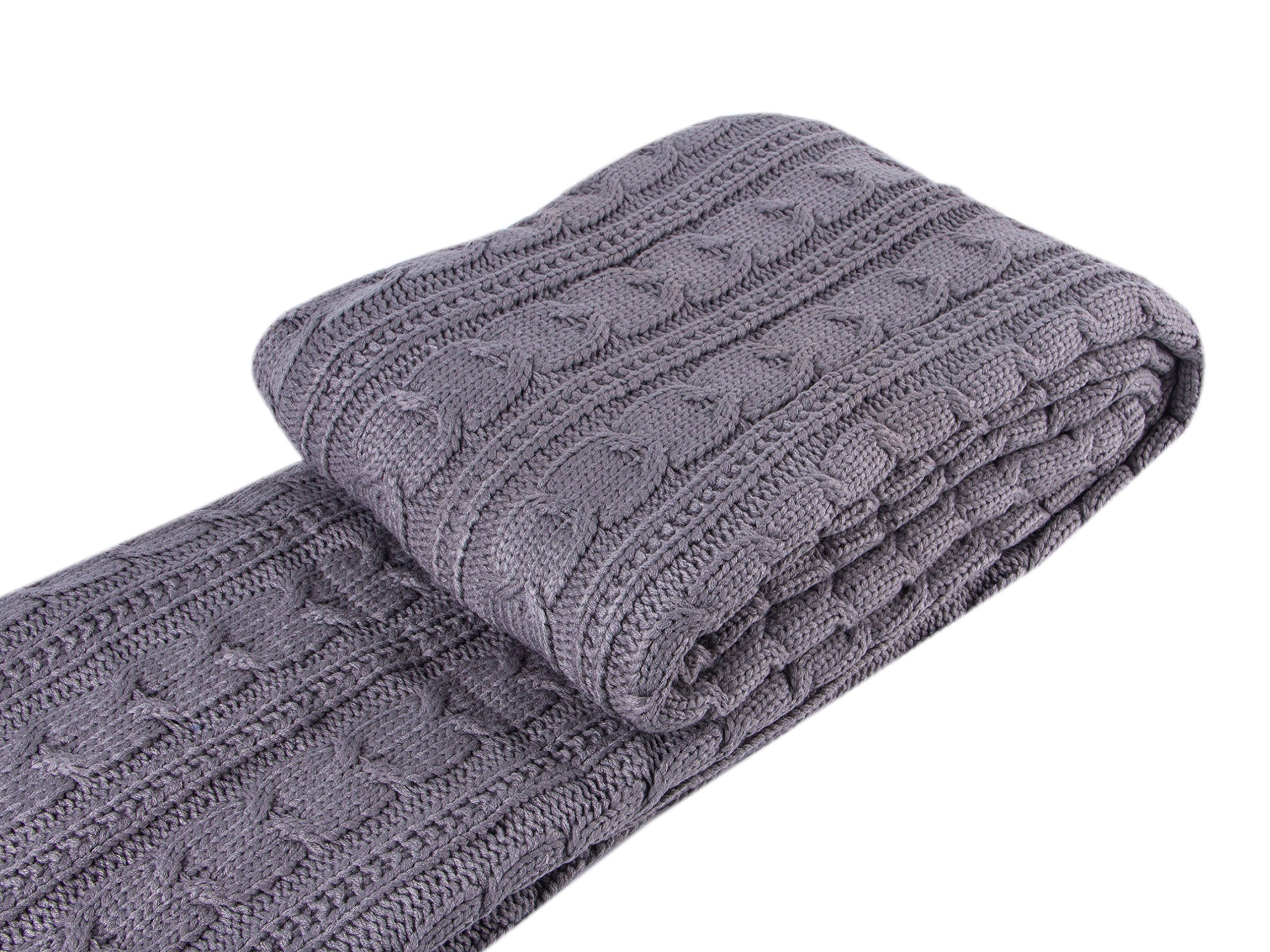 Comforbed Cable Knitted Throw Blankets Gray Soft Thick Knitting Sherpa Blanket for Bed Sofa Couch Decor Gray 51 x 63 Inch