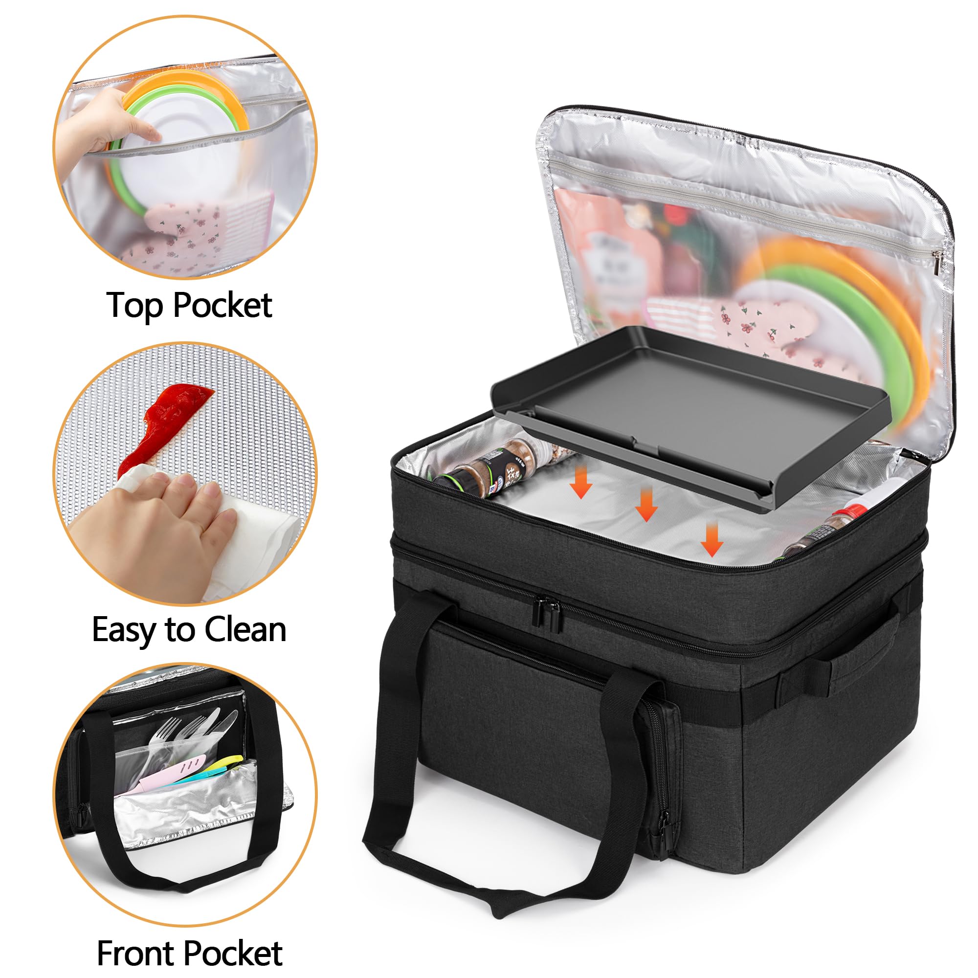LUXJA Indoor Grill Carrying Bag with Bottom Pad Compatible for Ninja Sizzle GR101 Smokeless Grill, Double Layer Electric Grill Bag with Plates Section (Bag Only), Black