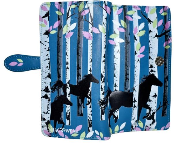 Shag Wear Large Animal Themed Women's Wallet Vegan Leather (Blue Forest Horse)