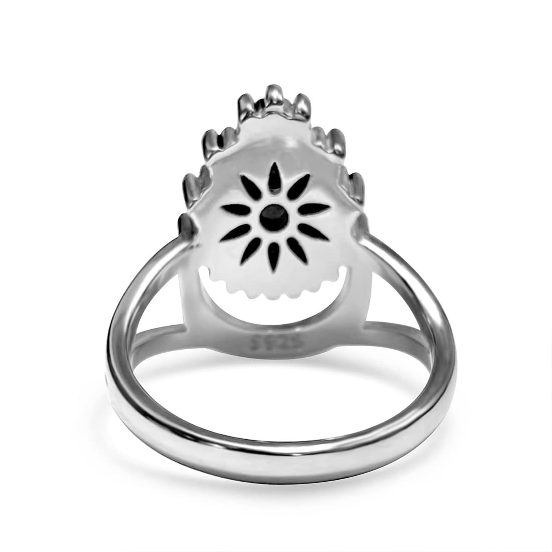 DALEGEM White Crystal Quartz Stone Agate Onyx Crescent Moon Ring for Women,S925 Sterling Silver Gemstone Quartz Boho Statement Ring Jewelry (Ring_White, 8)