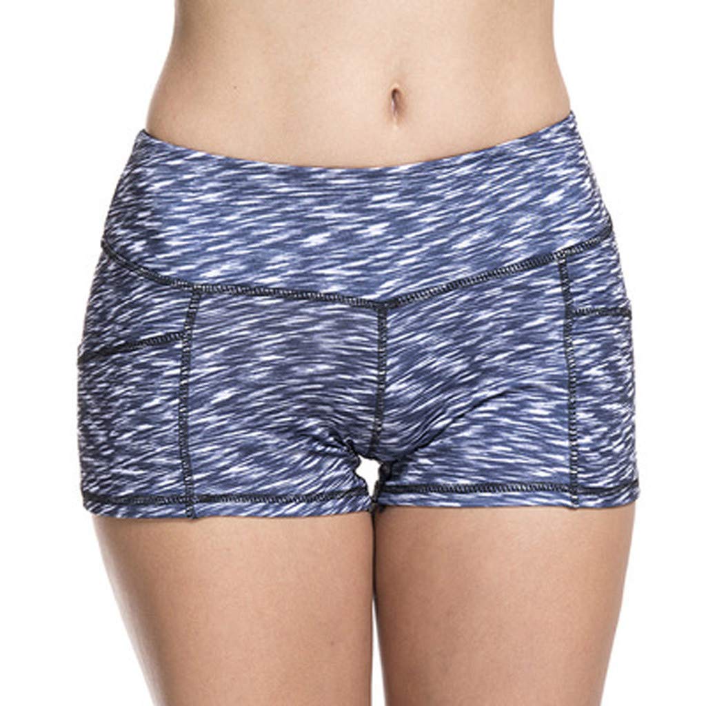 Shakumy Women Print Running Workout Yoga Shorts with Pockets Soft Stretch High Waist Active Gym Leggings Tights Hot Pants