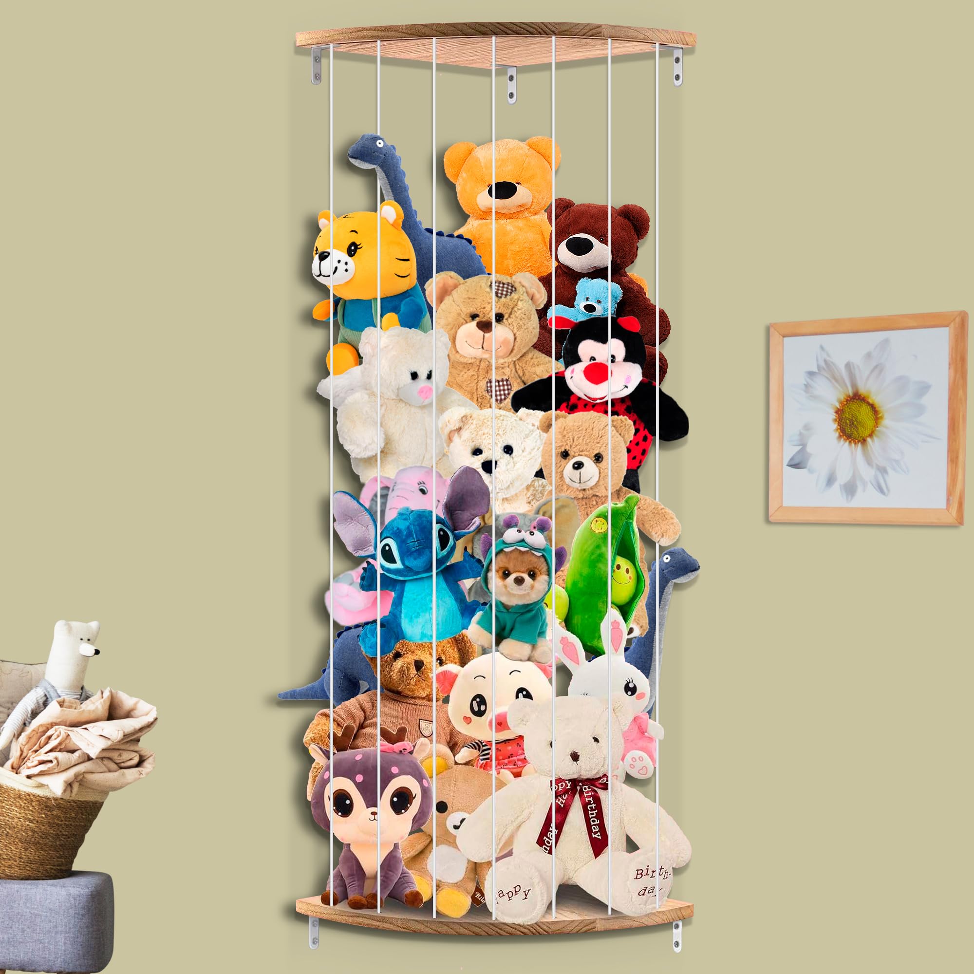 HavenHub Stuffed Animal Storage, Plushies Storage, Wall-Mounted Shelf for Kids Storage Organizer, Perfect Stuffed Animal Corner Storage Solution