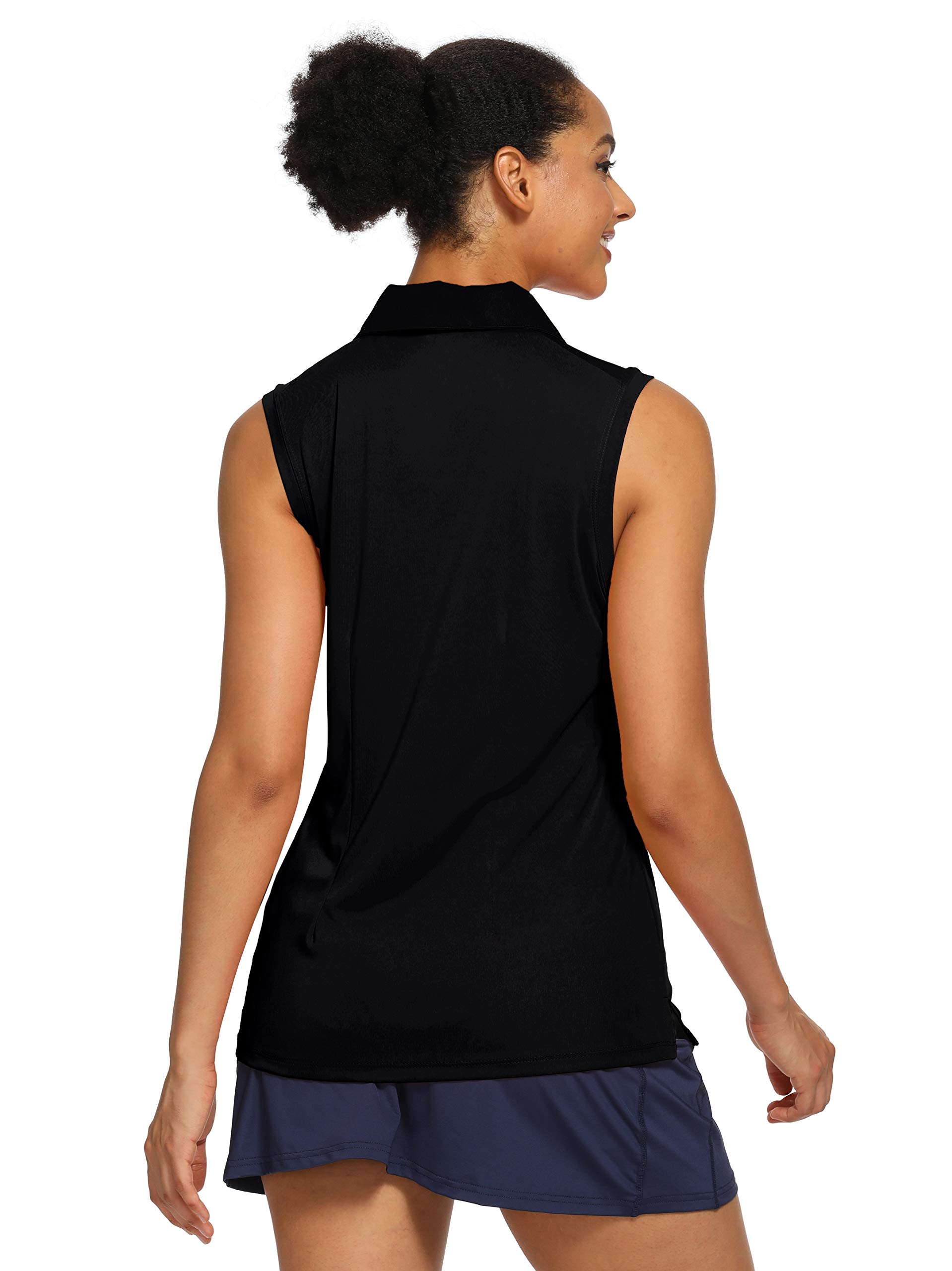 CQC Women's Golf Tennis Sleeveless Polo Shirts Quick Dry Athletic Tank Tops UPF 50+ Black M