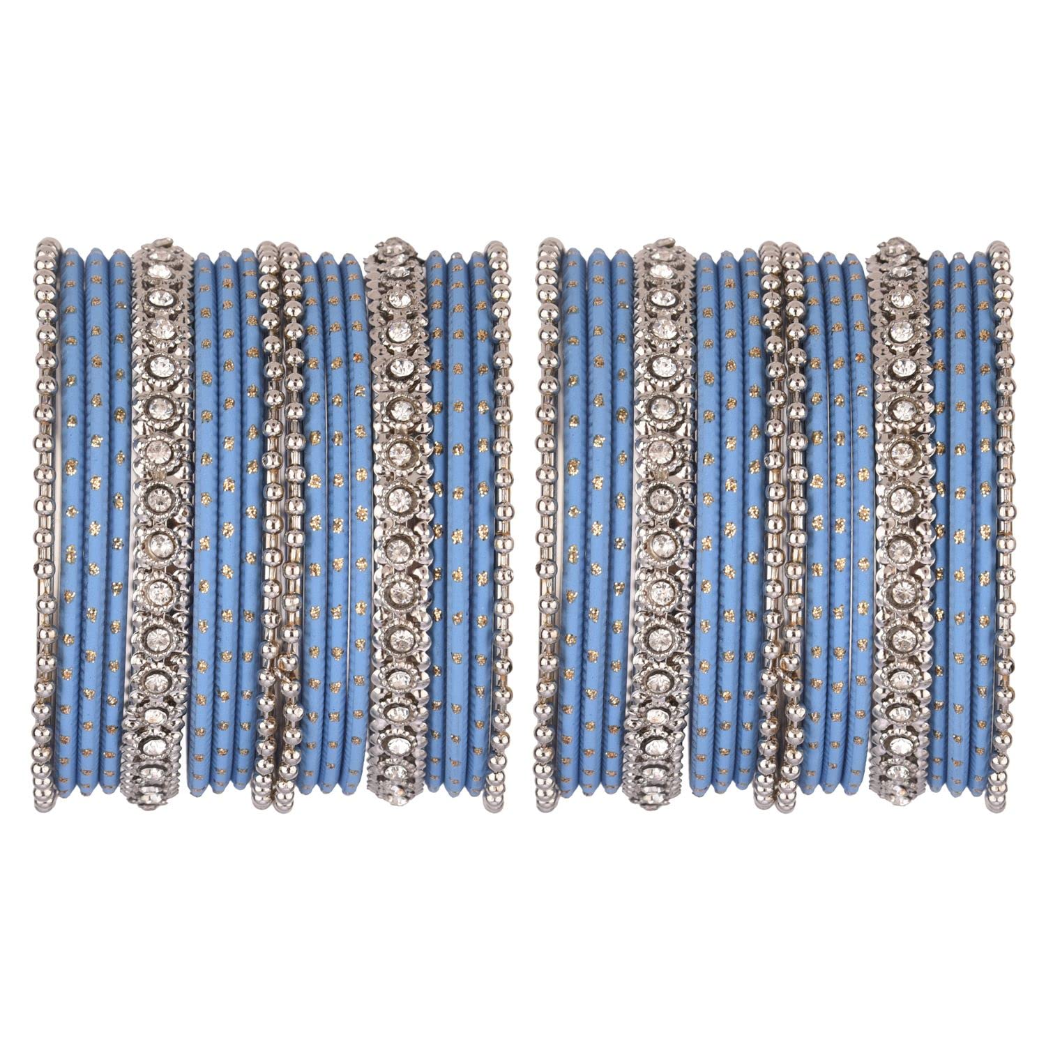 Efulgenz Indian Bangle Set Rhinestone Crystal Boho Oxidized Bracelet Metal Bangle Set Jewelry for Women (36 Pcs) Size-2.6, Blue