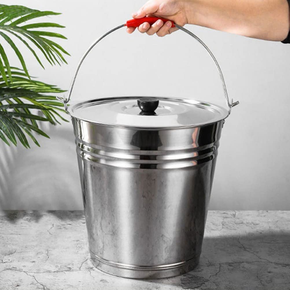 GANAZONO Ash Bucket with Lid Stainless Steel Water Pail Small Trash Can Fireplace Metal Bucket for Hearth Fire Pit Wood Burning Stove Grill Silver 8L