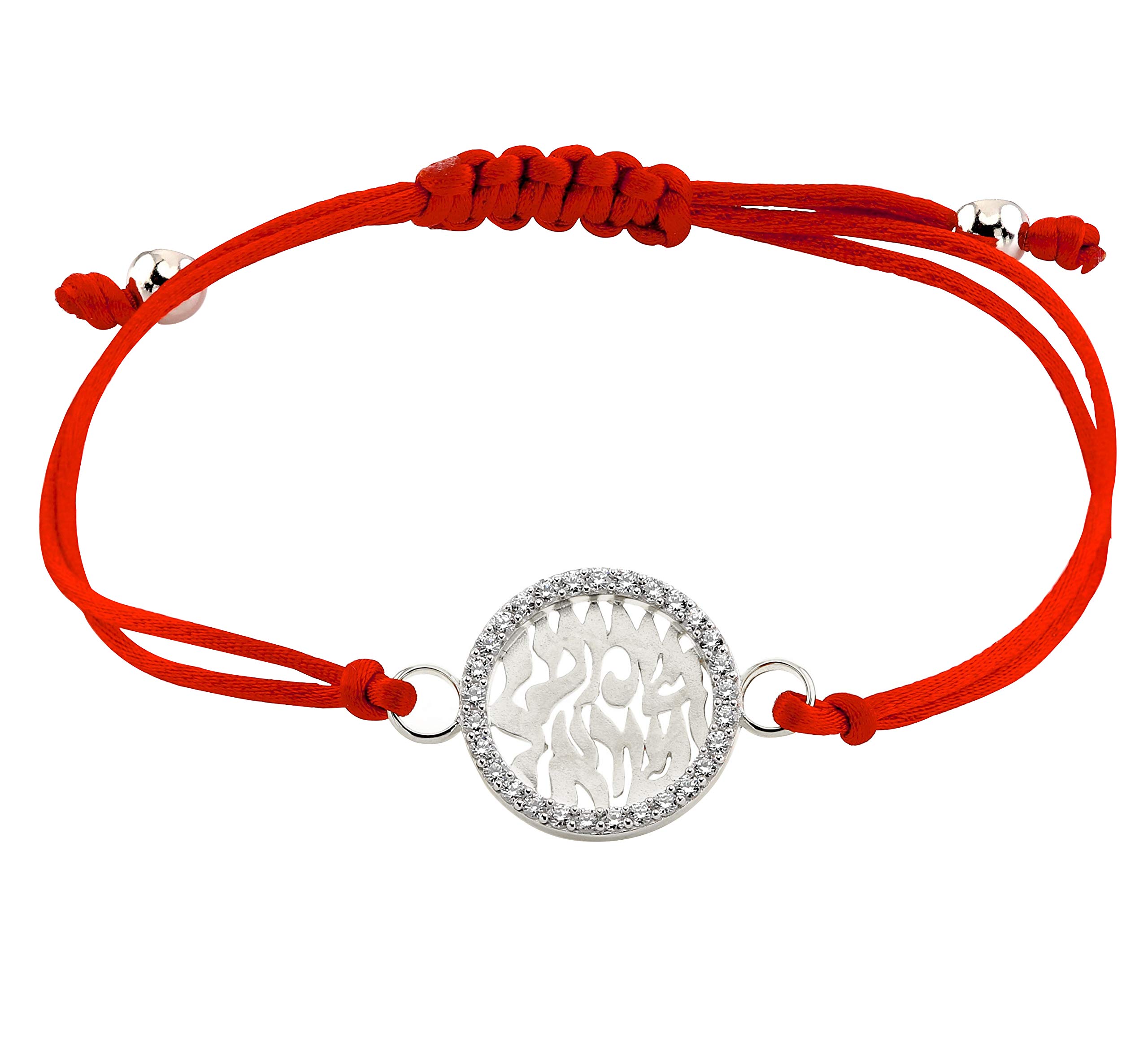 Central Diamond Center Shema Bracelet Sterling Silver Gold Plated Red String Pure Brilliance CZ Kabbalah Jewelry - Rhodium Plated