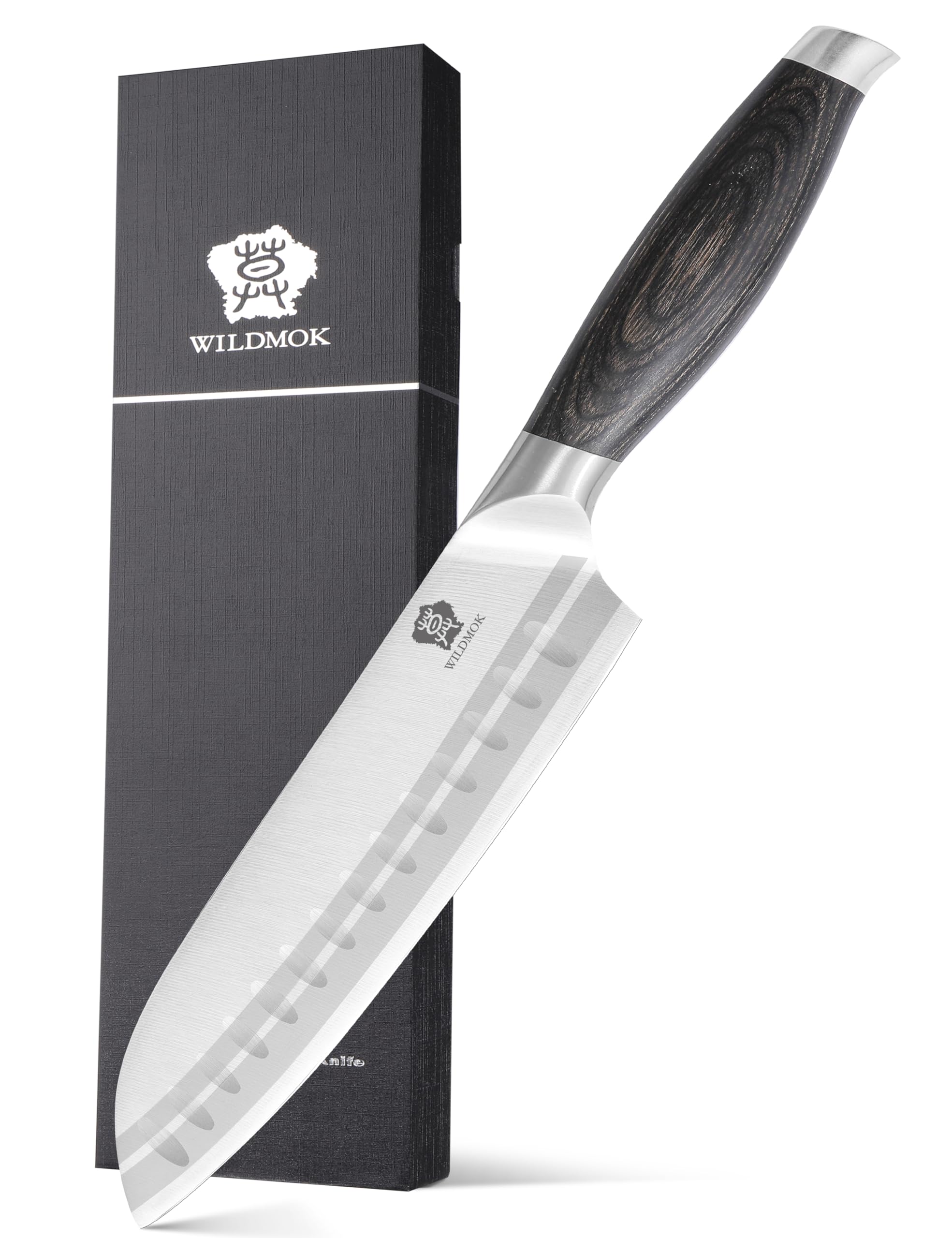 WILDMOK 7 Inch Santoku Knife, Japanese Chef Knife -Ultra Sharp Kitchen Chopping Knife, German Stainless Steel Chef Knife with Pakka Wood Handle, Gift Box
