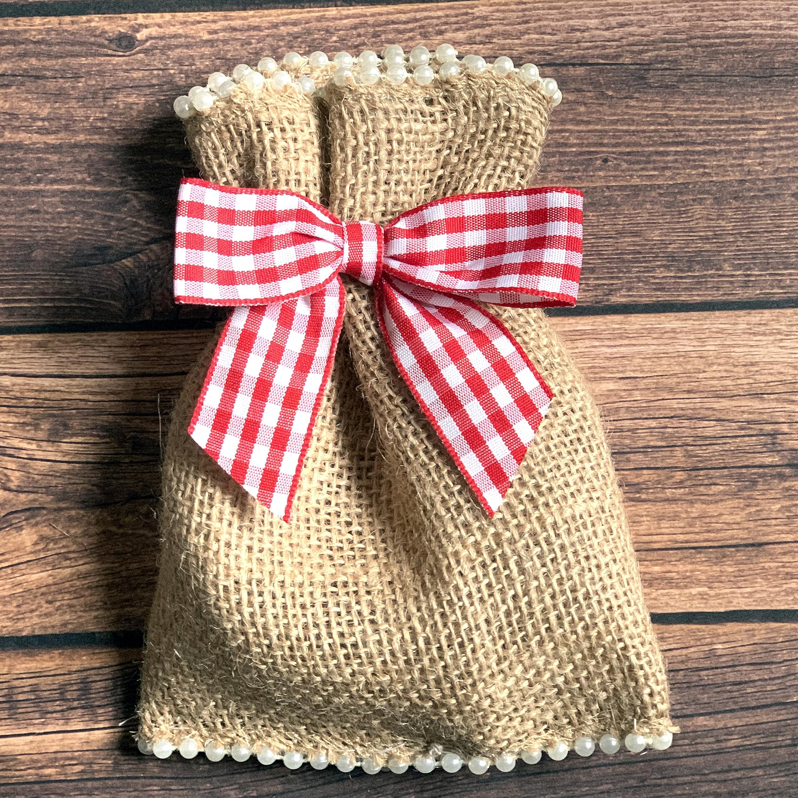Red & White Gingham Pre-Tied Bows - 3" Wide, Set of 12, Buffalo Check, Plaid Gift Basket Decor, Wedding Embellishments, Party Favors, Birthday, Fall, Christmas, Valentine's Day
