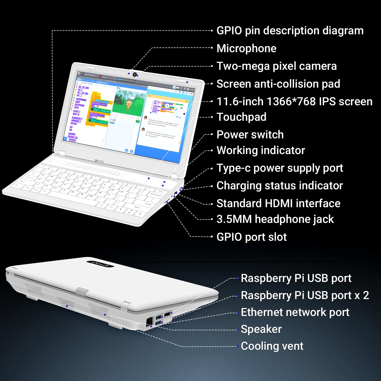 CrowPi-L for Raspberry Pi Kit, Programming Learning Laptop, Single Board Computer, Python and Graphical Coding Learning, Electronics STEM for Starter (RPI not Included)