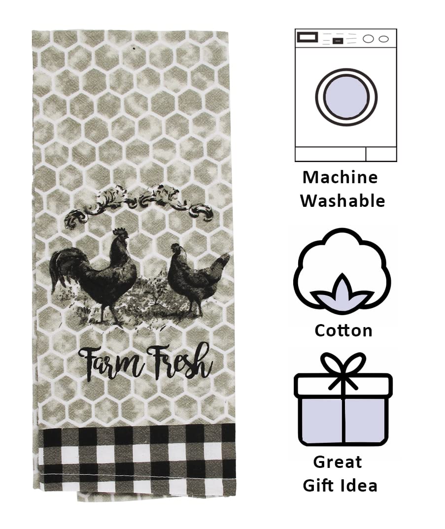 fillURbasket Decorative Buffalo Plaid Kitchen Towels Set of 8 Cute Summer Spring Dish Towels Lemons Bees Rooster Flour Sack Towels for Dish Hand Drying 100% Cotton 15βx25β