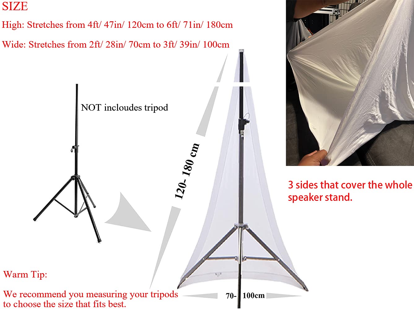 UCARE Floor Speaker Stand Covers Metal Heavy Duty Support Stand Cover for Weddings Banquets Events 3 Sided Triangular DJ Speaker Stand Tripod Cover Scrim (Two Pack-Black)