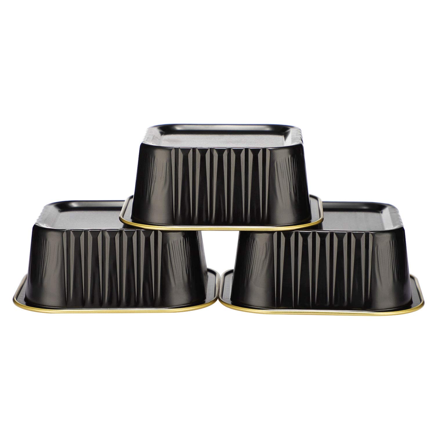 EUSOAR Cupcake Liners with lids, 5oz 50pcs Square Disposable Desserts Flan, Baking Cups with Lids, Aluminum Foil Cupcake Flan, Muffin Liners, Custard Cake Cups, Catering Gathering Favor-Black Gold