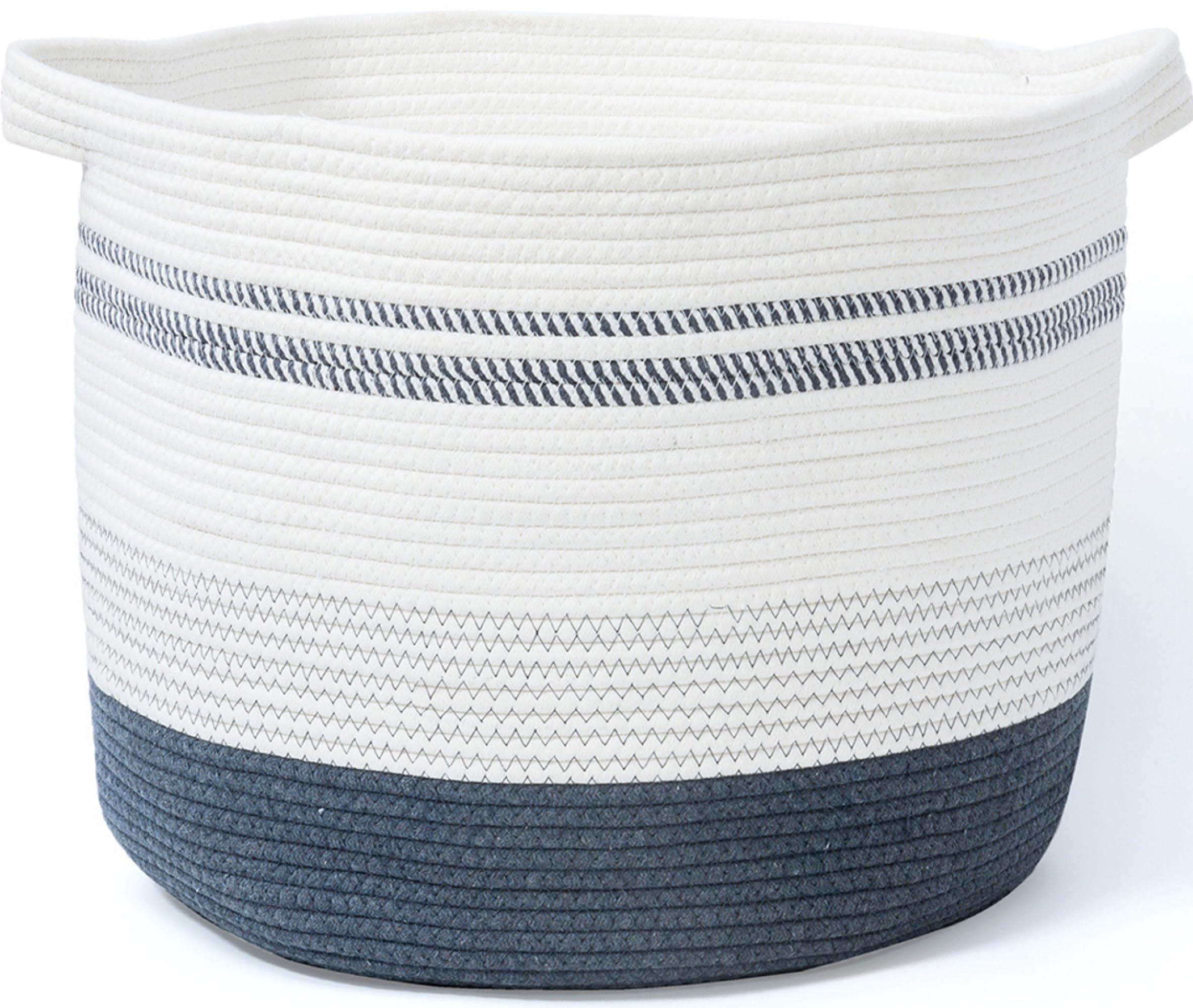 Homify Blanket Basket 100% Cotton Rope Woven Baskets for Storage 22"x14" 90L XXX-Large Laundry Basket with Soft Handle Rope Basket for Living Room, Toy, Pillow & Clothes - Gray & White