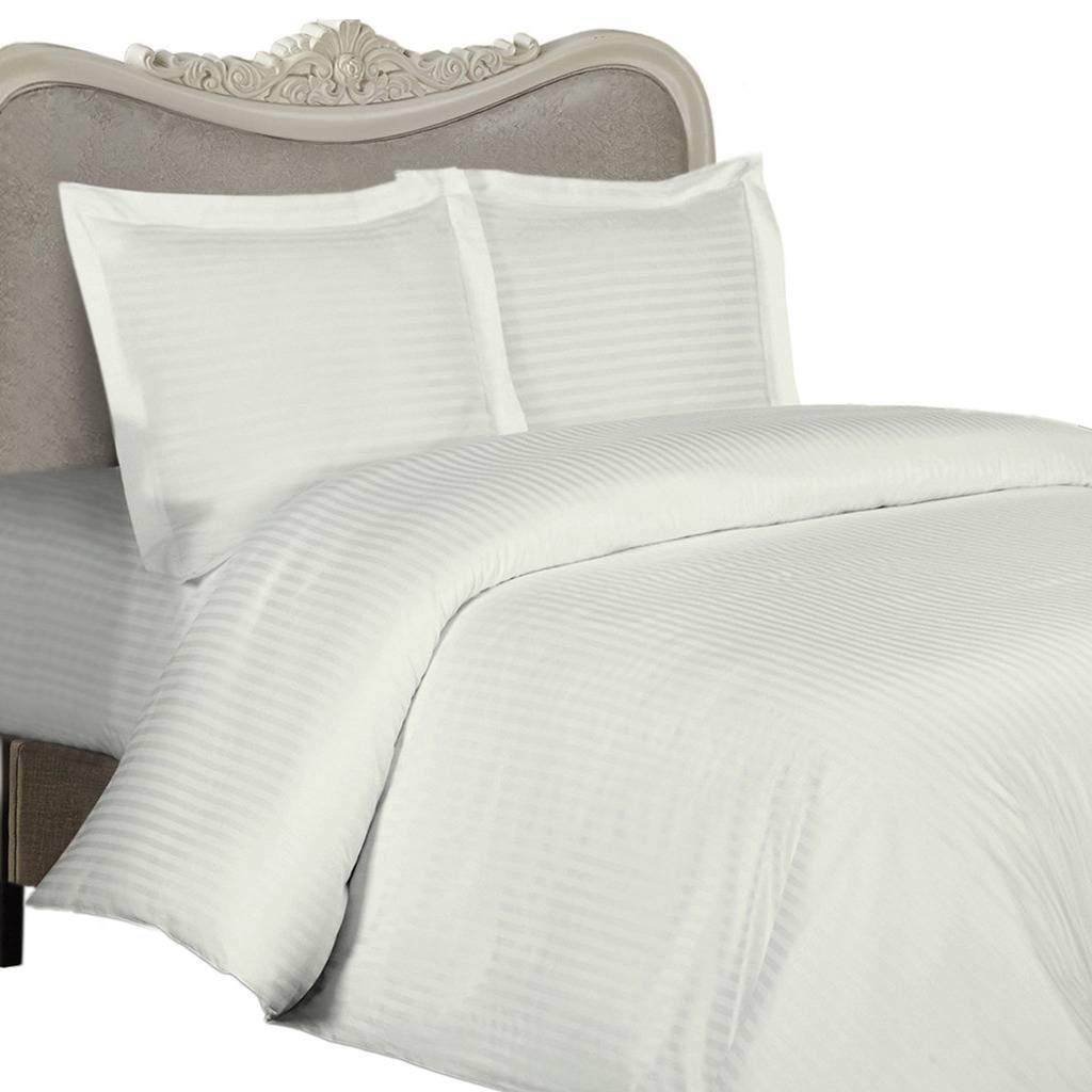 Luxurious Cream Damask Stripe, Cal King Size, 1000 Thread Count Ultra Soft Single-Ply 100% Egyptian Cotton, Three (3) Piece Duvet Cover Set Including Two (2) Shams/Pillow Cases 1000TC