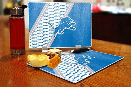 Duck House unisex-adult NFL Detroit Lions Tempered Glass Cutting Board with Display Stand white 10" X 14"