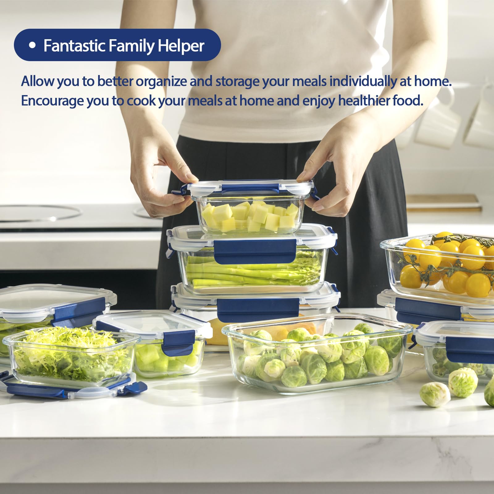 coccot Glass Food Storage Containers with Lids Airtight, [10 Pack] Glass Meal Prep Containers, Glass Storage Container Set with Bpa-free Lid for Food, Glass Lunch Bento Box