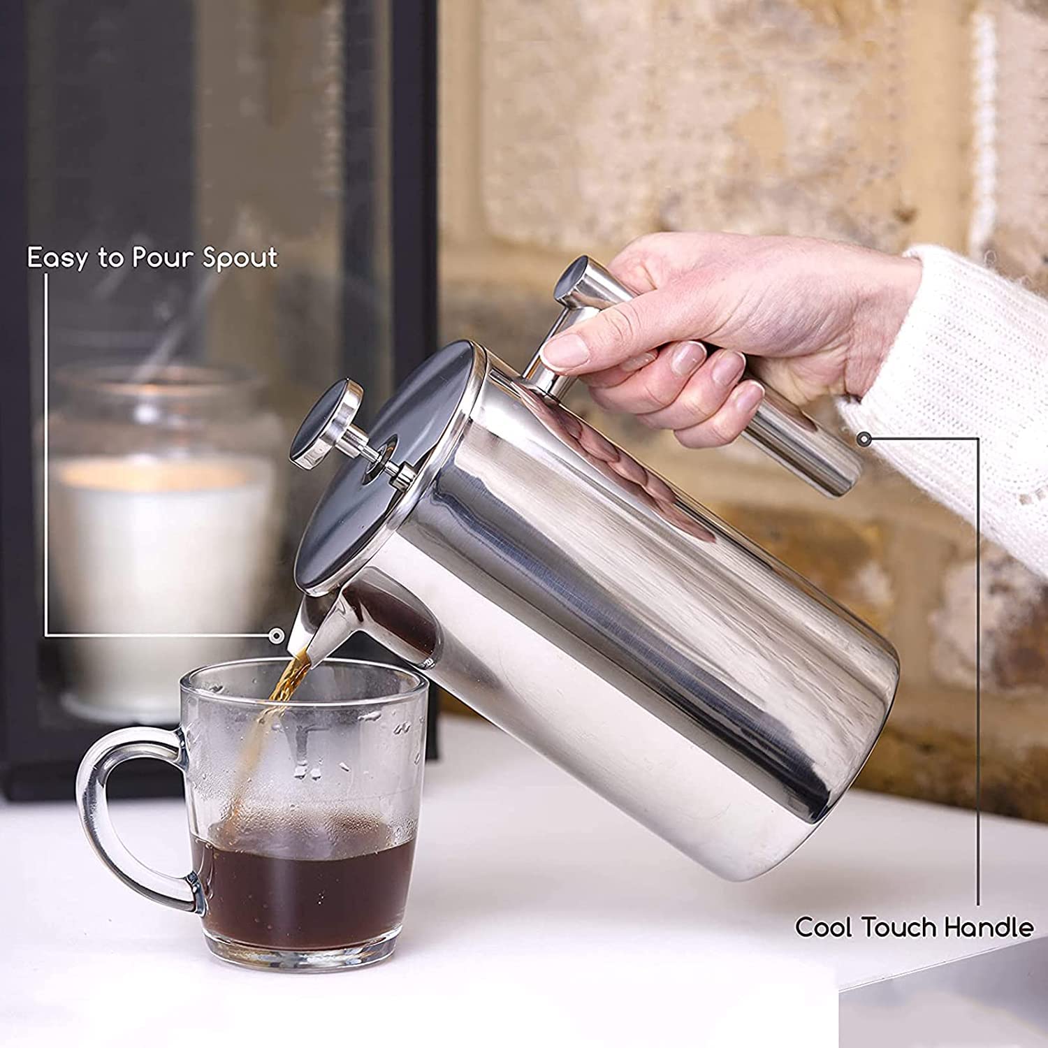 French Press Coffee Maker,Espresso And Tea Maker with Triple Filters,Stainless Steel 304 with Double-Wall Insulated Coffee Presser And Tea Pot