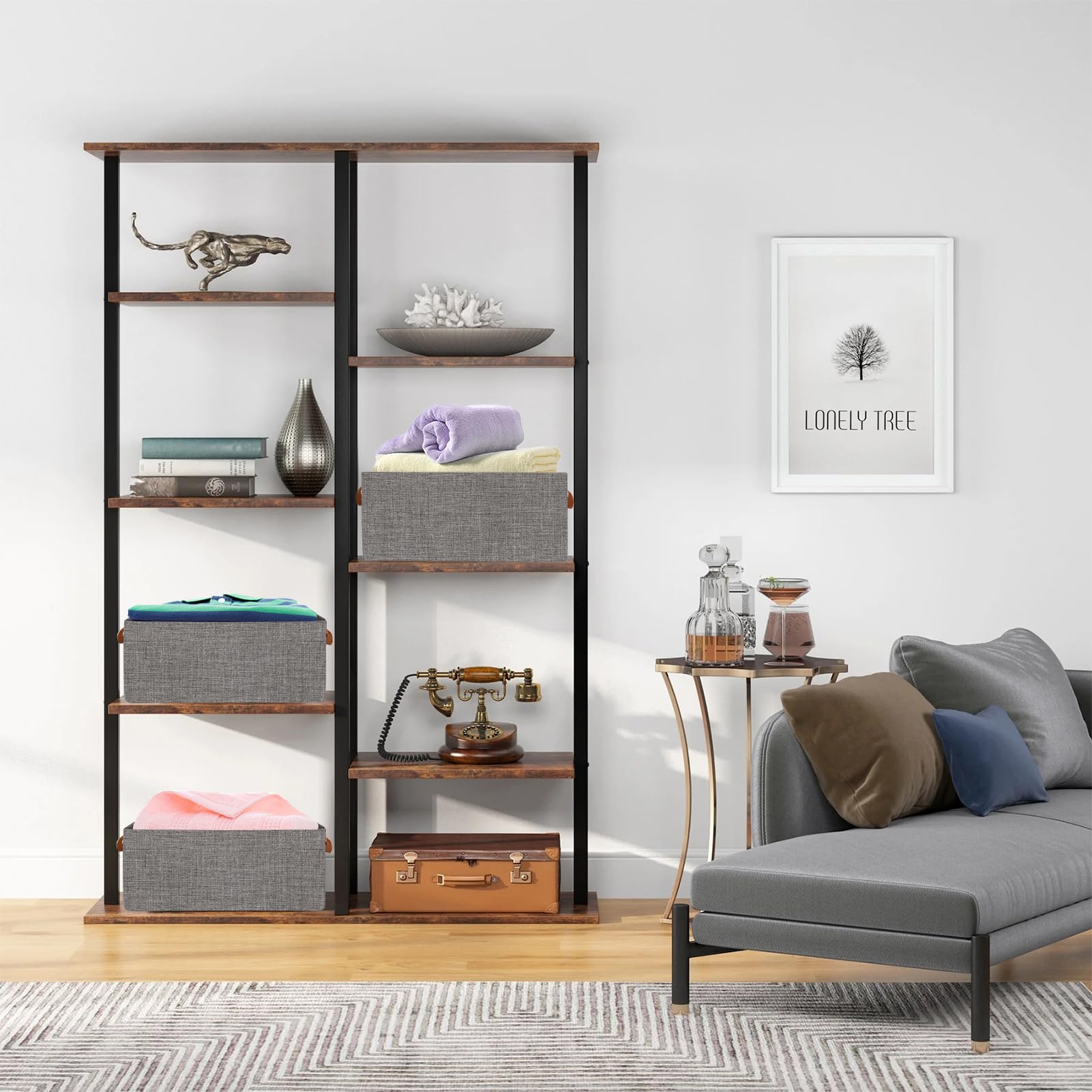 Collapsible Extra Large Storage Baskets for Shelves with Metal Frame, 3 Pack Closet Organizers and Storage Bins for Organization with Handles, Collapsible Rectangle Fabric Organizing Boxes, Gray