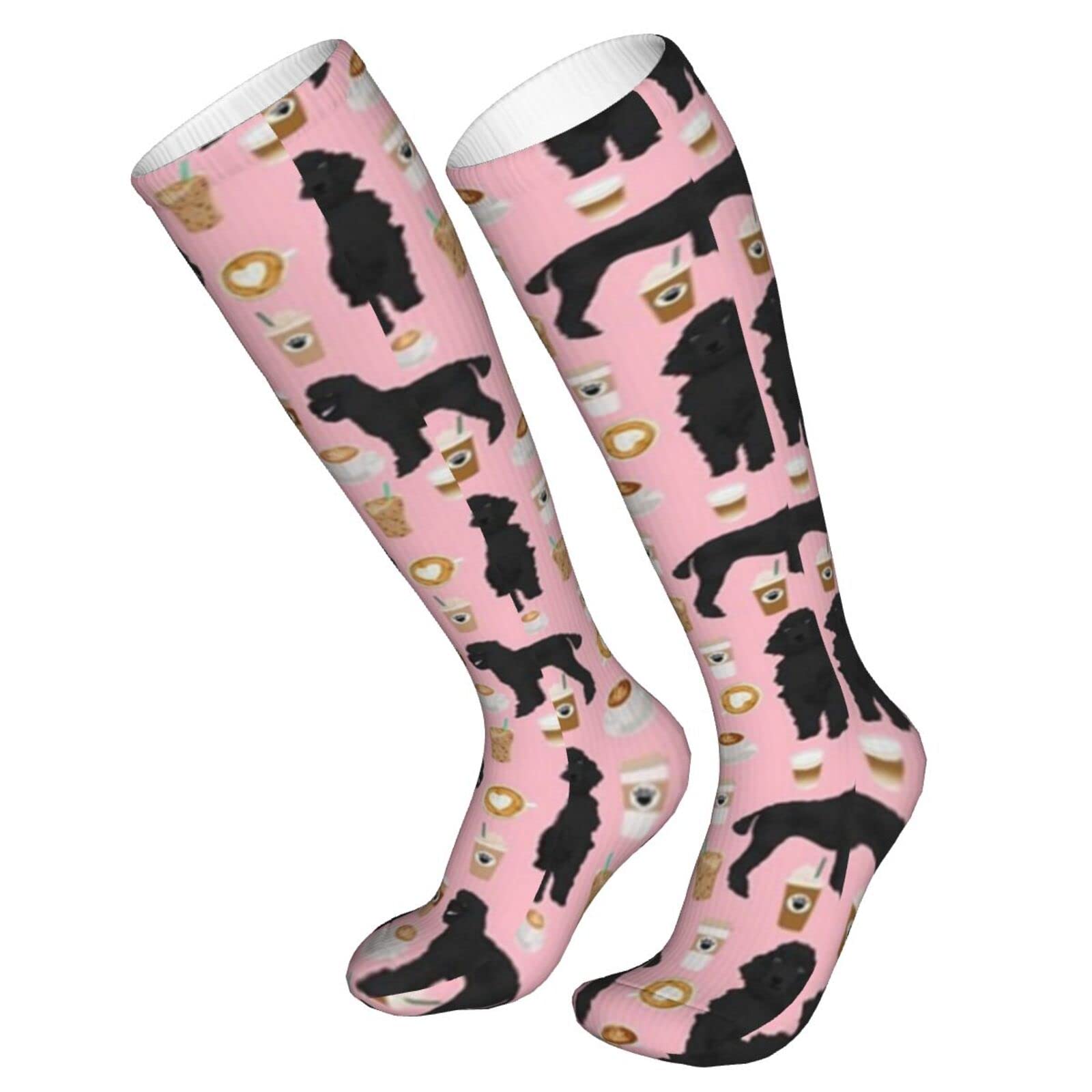chegna Black Poodle Dogs Coffees Blossom Compression Socks for Women & Men Circulation 15-20 mmHg is Best Support for Athletic Running Cycling, White