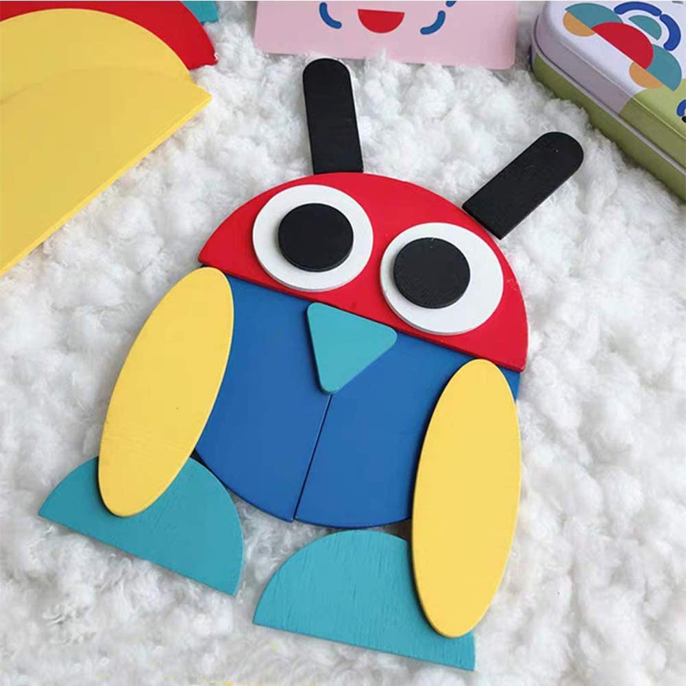 Shape Puzzle - Animals Jigsaw Puzzle Sorting and Stacking Games Montessori Educational STEM Toys for Toddlers Kids Boys Girls Age Over 3 Years Old (36 Shape Pieces & 60 Design Cards)