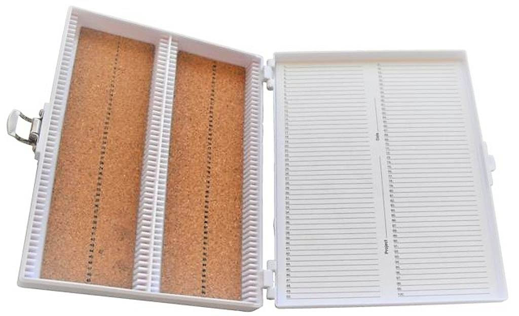 Heathrow Scientific HD15994E White Cork Lined 100 Place Microscope Slide Box, 8.25" Length x 7" Width x 1.3" Height