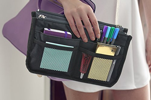 Premium Purse Organizer - Perfect Handbag Organizer Insert to Keep Your Personal Essentials Organized & Accessible - 13 Pockets - Study - Durable - Stylish (L-Black)