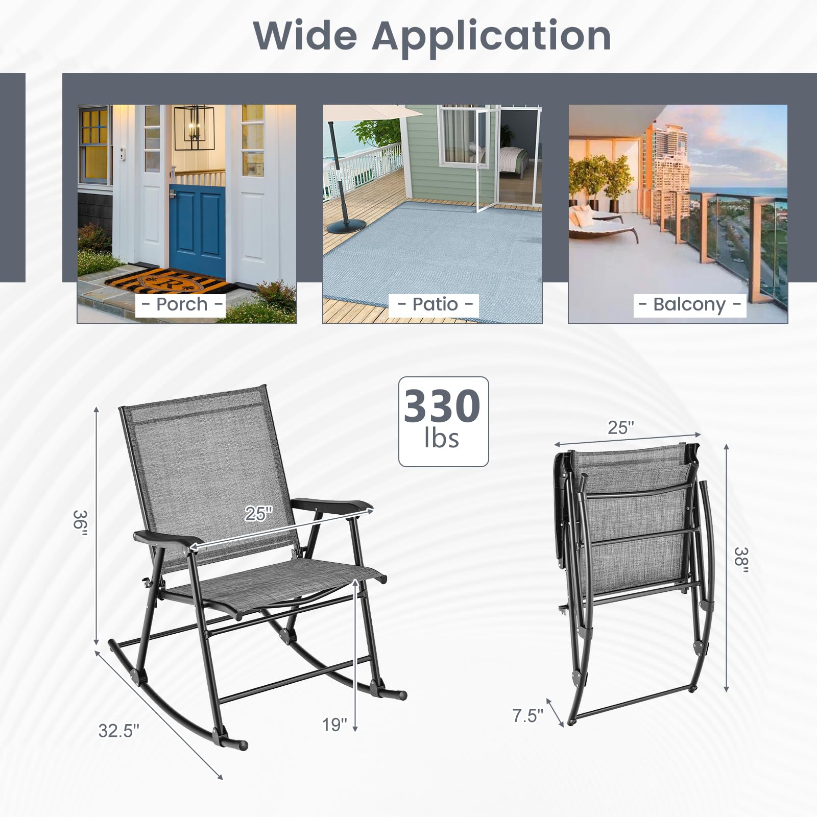 Giantex Folding Rocking Chairs Set of 2 - High Back Patio Rocking Chairs w/Armrests and Footrests, Breathable Back Rest, Portable Porch Rockers for Camping, Garden, Yard, Lawn, Max Load 330 LBS