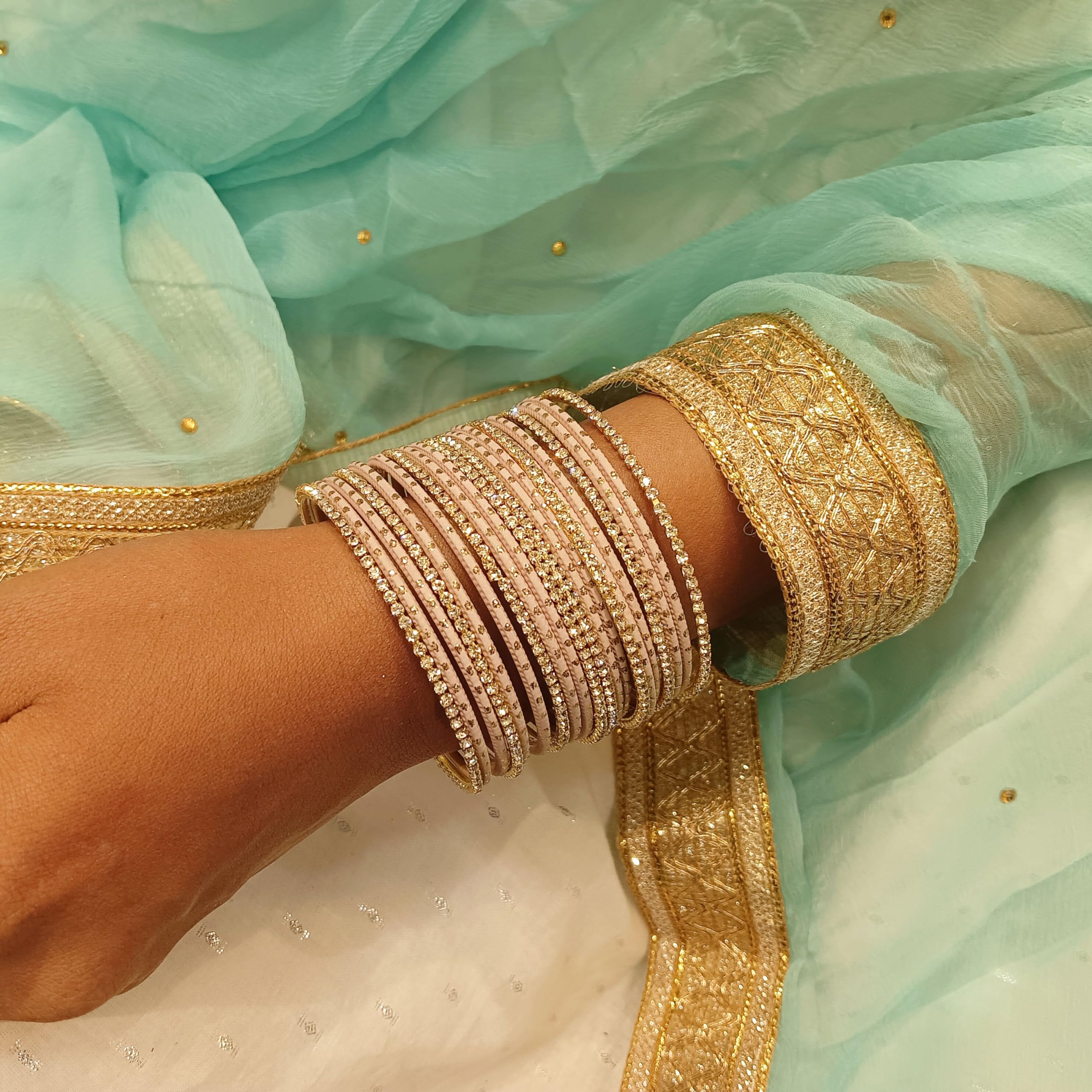 Efulgenz Rakshabandhan Gift Indian Bangle Set Rhinestone CZ Plain Bracelet Bangle Jewelry for Women (20 Pcs) Size-2.6, Pink