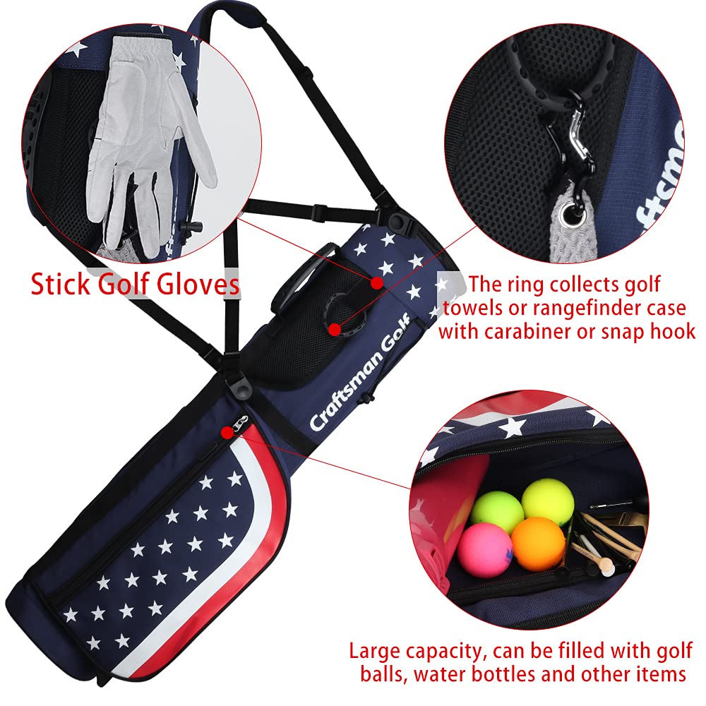 Craftsman Golf Star and Stripes Red White Blue Lightweight Easy Carry Shoulder Sunday Range Golf Bag