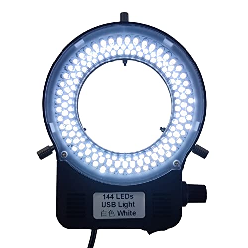 USB LED Ring Light Illuminator, 144 64 LED White Adjustable Lamp for Industry Monocular Binocular Trinocular Stereo Video Lens Microscope & Camera (USB 144 LEDs)…