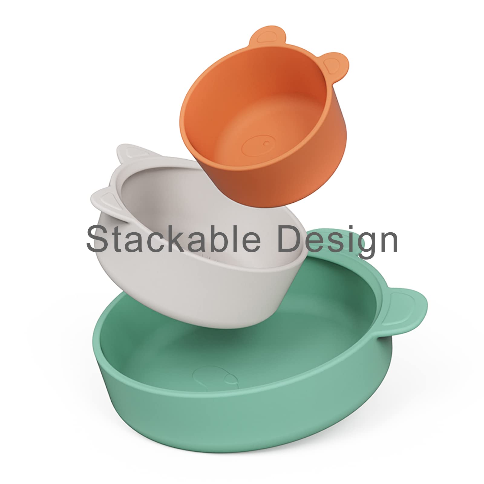 Dilovely Toddler Bowls, Silicone Bowl for Baby, Nesting Storage Cereal Bowl 1-3, BPA-Free, Microwave and Dishwasher Safe for Convenient Use, Green