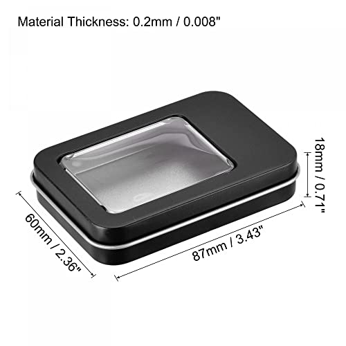 uxcell Metal Tin Box, 3pcs 3.43" x 2.36" x 0.71" Rectangular Empty Tinplate Storage Containers with Clear Window Lids, Black