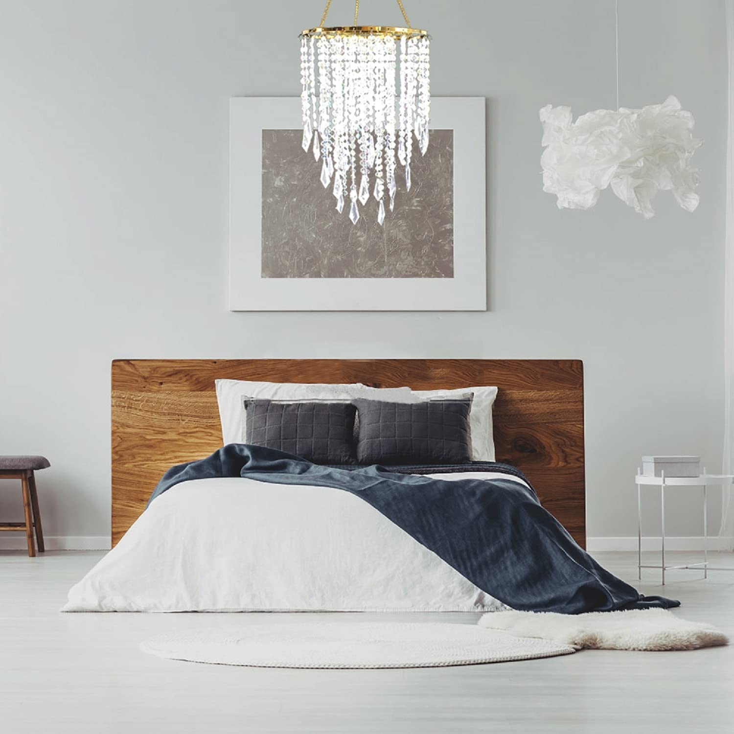 Cioceen Acrylic Chandelier Ceiling Light Shade Beaded Hanging Pendant Lampshade with Gold Frame for Bedroom for Wedding Party H12.9 X W8.7 3 Tiers