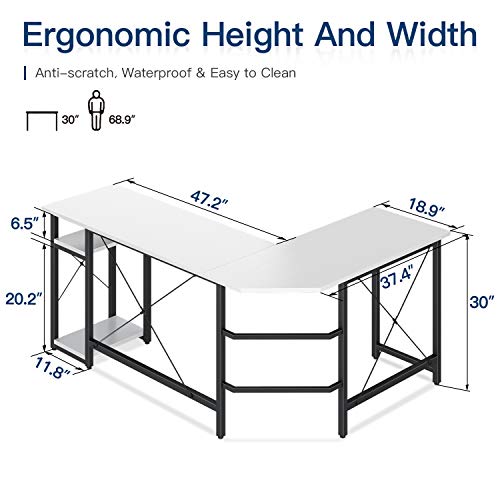 Coleshome L Shaped Computer Desk 66" with Storage Shelves Gaming L Desk Workstation for Home Office Wood & Metal, Gary