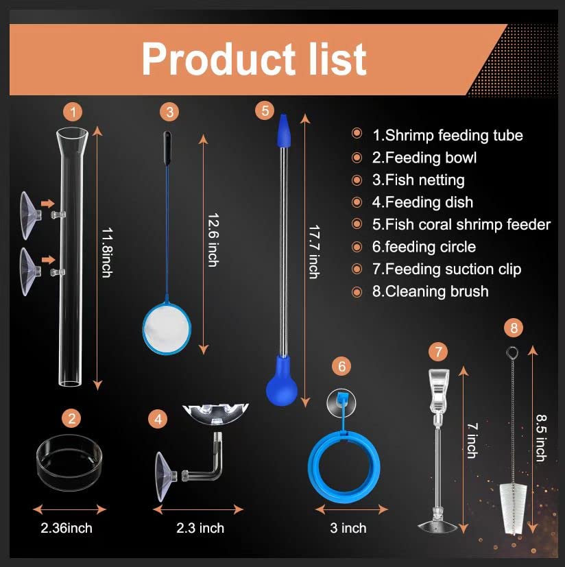 Shrimp Feeding Tube with Feeding Bowl and Dish,Shrimp Feeding Dish with Suction Cup,Tube Cleaning Brush,Shrimp Feeder with Bulb,Feeding Ring,Aquarium Feeding clamp,Aquarium net