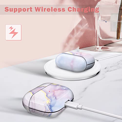 Fintie Case for AirPods 3 (2021), [Sleek Shield] Slim Soft TPU Durable Shockproof Portable Protective Cover Skin with Keychain for AirPods 3rd Generation Charging Case, Glittering Marble