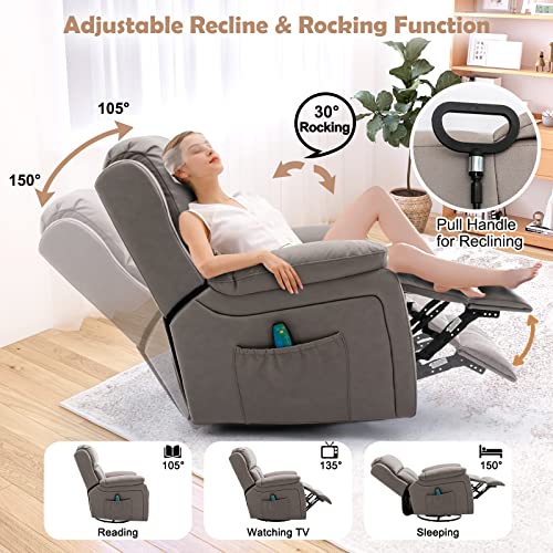 HOMREST Microfiber Technology Cloth Massage Recliner Chair with Heated, 360 Degree Swivel Rocker Recliner Chair, Leather Reclining Sofa with Side Pocket for Living Room, (Coffee)