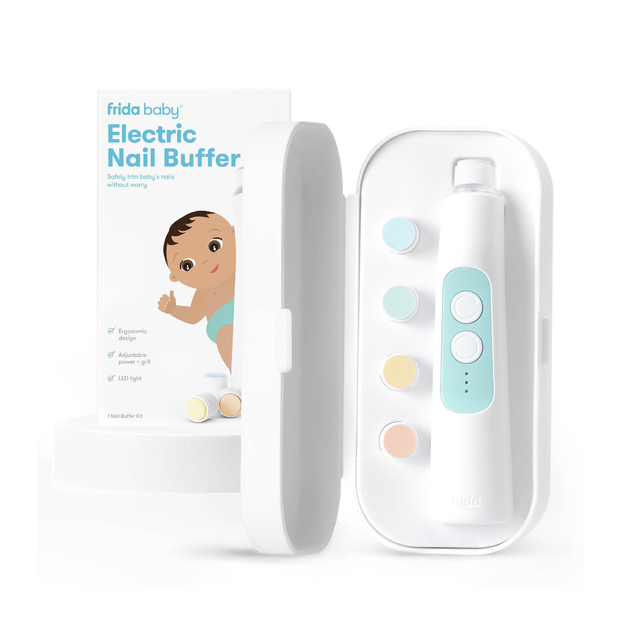 Frida Baby Electric Nail Trimmer, Safe & Easy Electric Nail File, Baby Nail Clipper & Nail Trimmer Kit for Newborn, Toddler, or Children Fingernails & Toenails, 4 Buffer Pads, LED Light, Storage Case