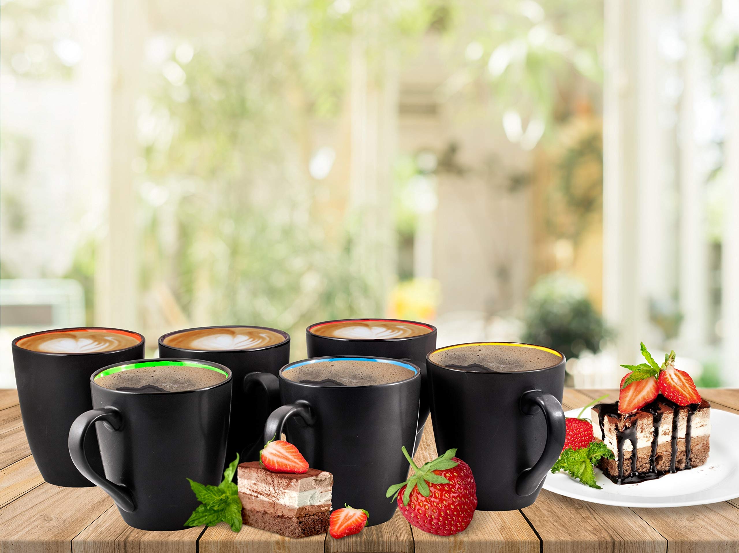 Bruntmor 24 Ounce Black Ceramic Coffee Mugs Set of 4, Best Oversized Coffee Mugs, Ideal for Large Latte, Birthday Gift, Party Occasion, Sturdy Handles, Tea Cups