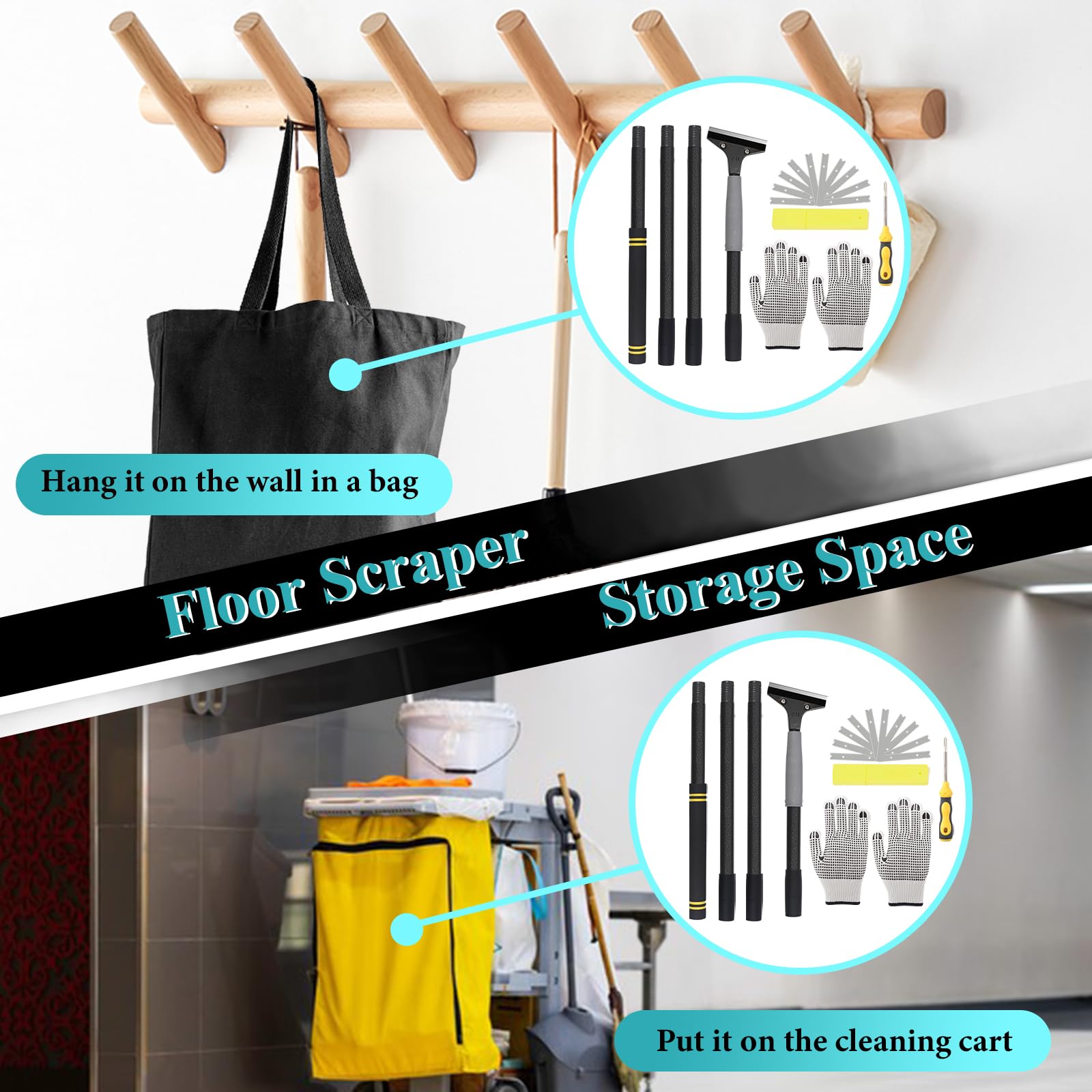 Frebuta Floor Scraper Long Handle Heavy Duty,16 to 31In 4 inch Razor Blades Floor Scraper with 10PC Floor Blades Sponge Handle Iron Tube Scraper for Cleaning Quick and Easy Removal Price Stickers