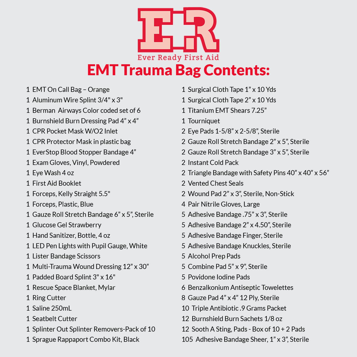 Ever Ready First Aid Fully Stocked EMT Trauma Bag Feat. Tourniquet, Chest Seals, Bleeding Control, Bandages, Shears, Gauze Pads and Rolls (Orange)