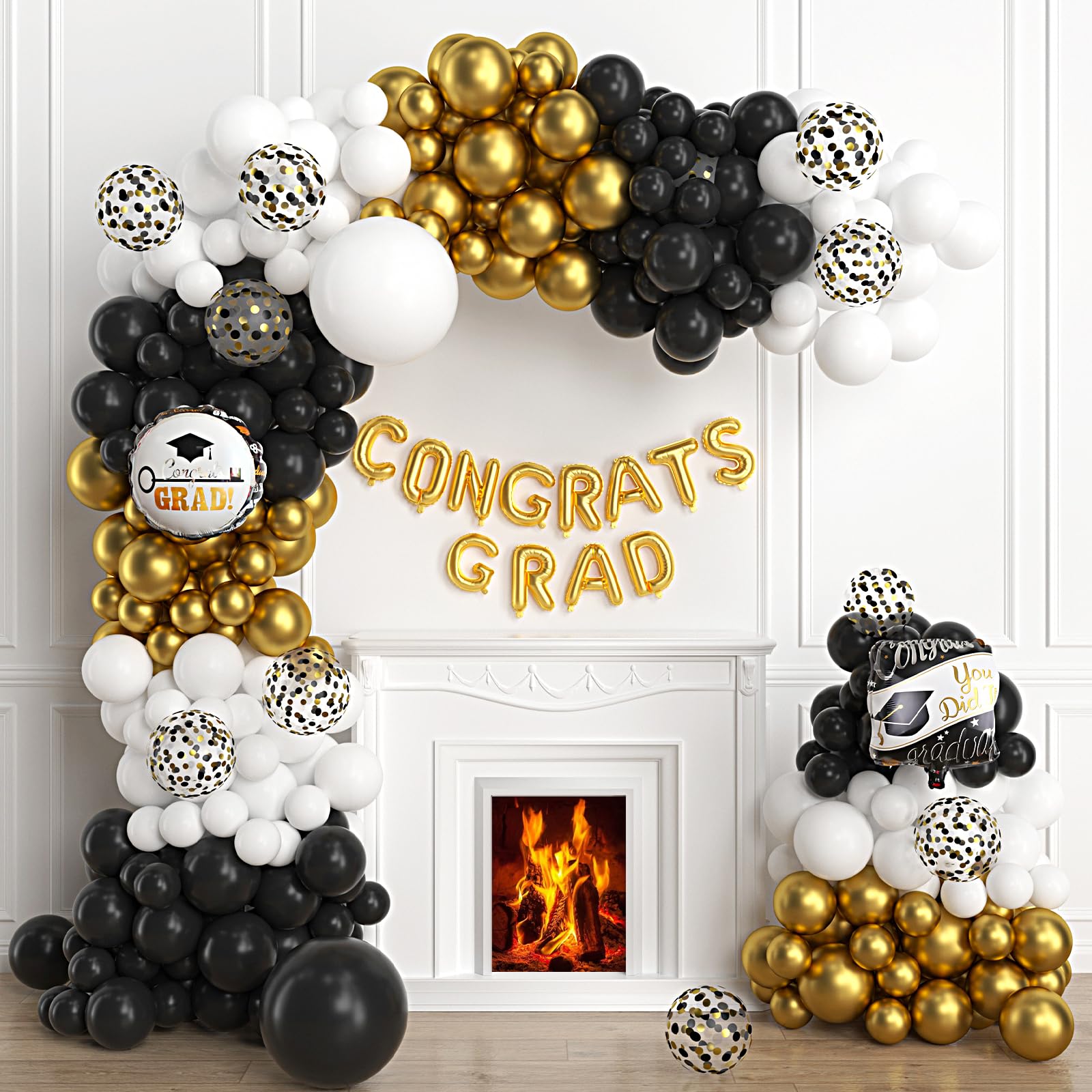 Graduation Balloon Garland Arch Kit Black White Gold Balloons for College High School Graduation Party Graduation Decorations