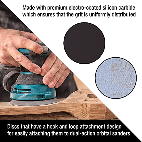 Dura-Gold Premium 5" 8-Hole Wet or Dry Sanding Disc Variety Pack Box - 400, 600, 800, 1000, 1200, 1500, 2000 & 3000 Grit (5 Discs Each, 40 Total) - Sandpaper Discs, Hook & Loop Backing, Color Sanding