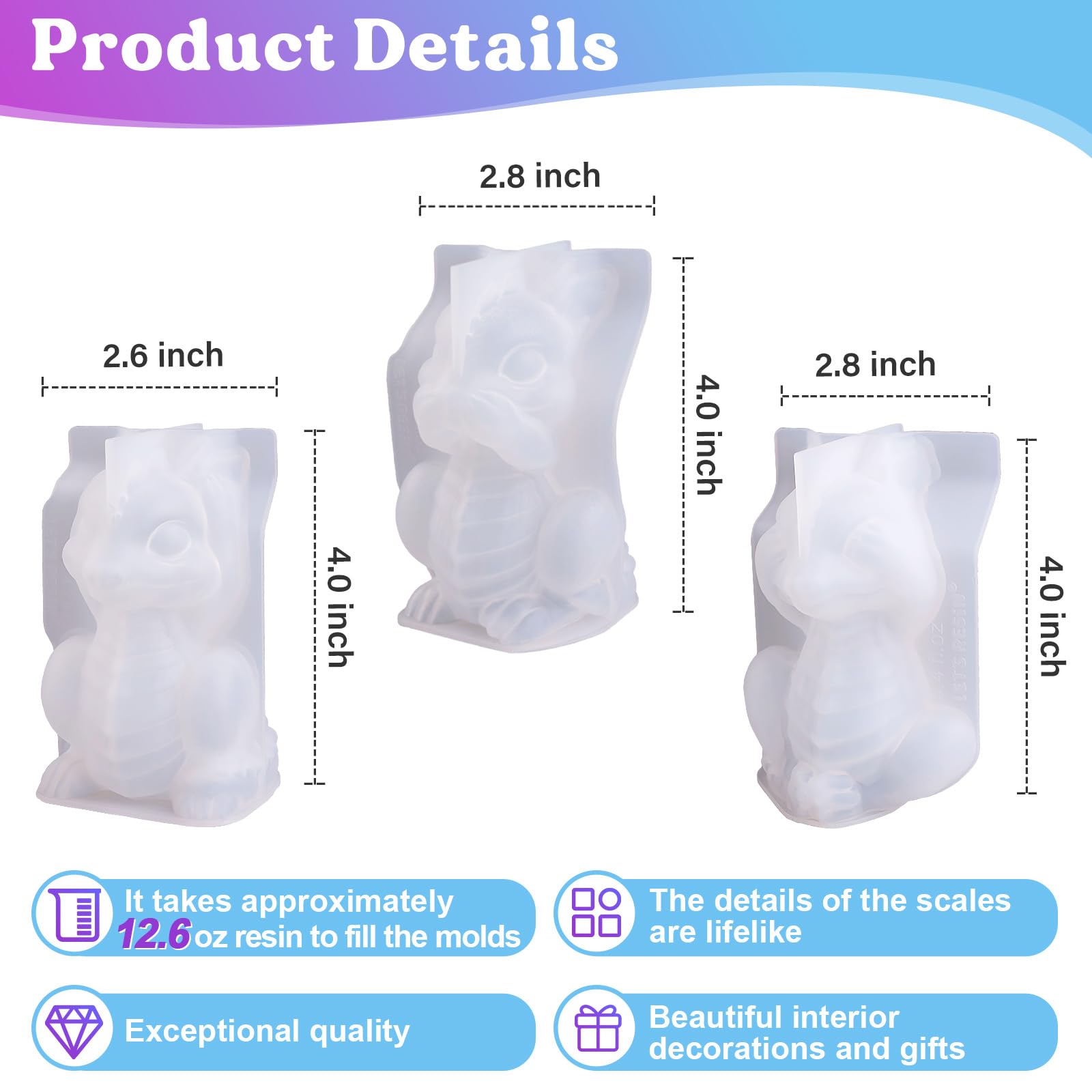 LET'S RESIN Dragon Resin Molds, Hear, Speak, See No Evil 3 Pcs Dragon Epoxy Resin Molds, Lively 3D Animal Silicone Molds for Epoxy Resin, Art Craft, Gift