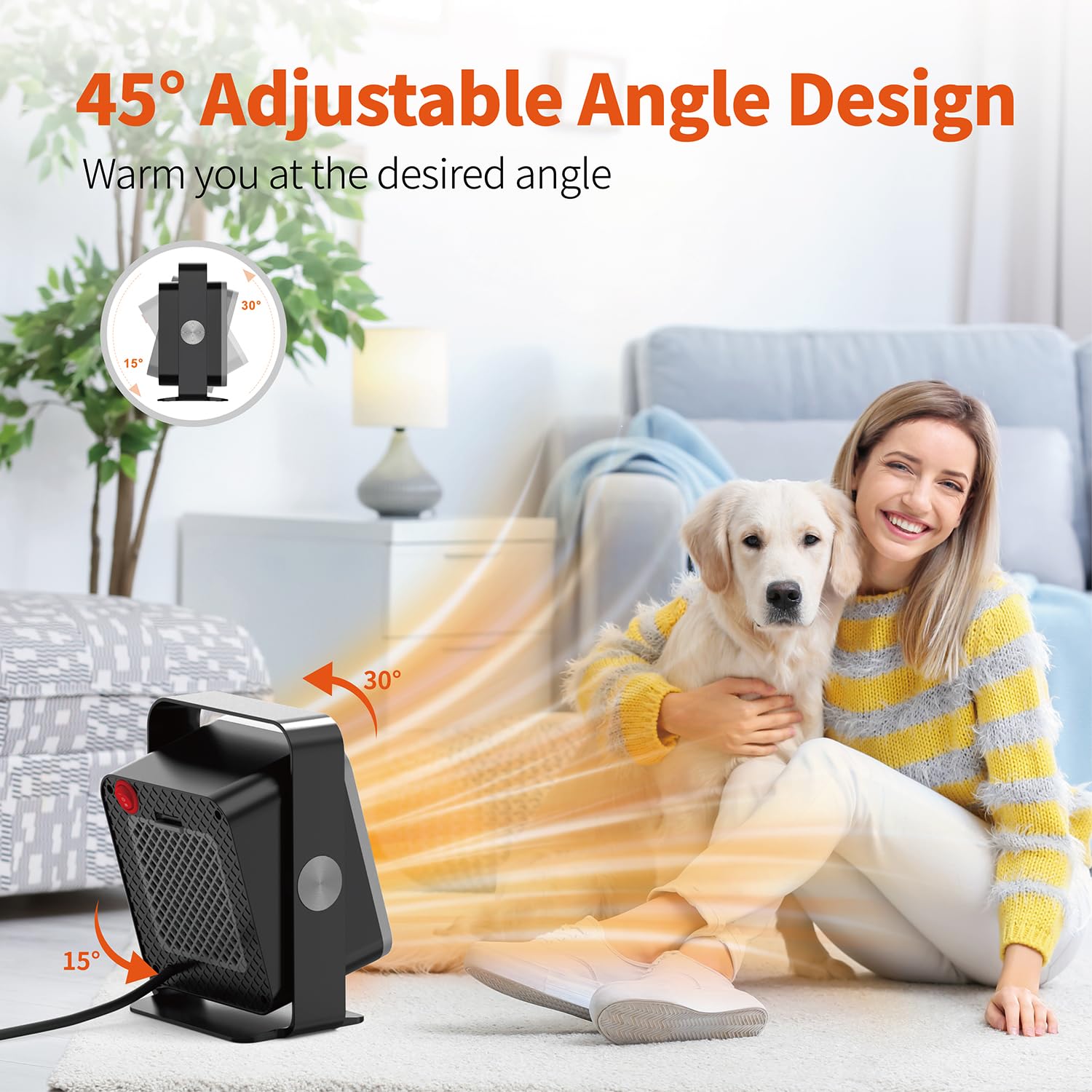 JOJOZOO Space Heater, Portable Electric Heater Adjustable Angle for Indoor Use, Upgraded Small Desk Heater with Tip-Over and Overheat Protection for Bedroom, Office(Black)