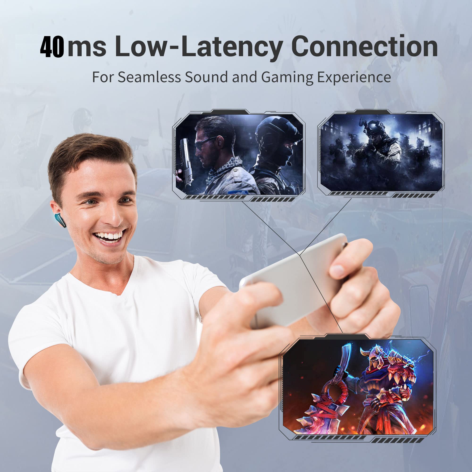 Earbuds Wireless Bluetooth Noise Cancelling,TW2S Gaming Earbuds with 40ms Low Latency, IPX5 Waterproof 48 Hour Playtime Bluetooth Earbuds with Fast Charging Case Compatible with All Bluetooth Devices