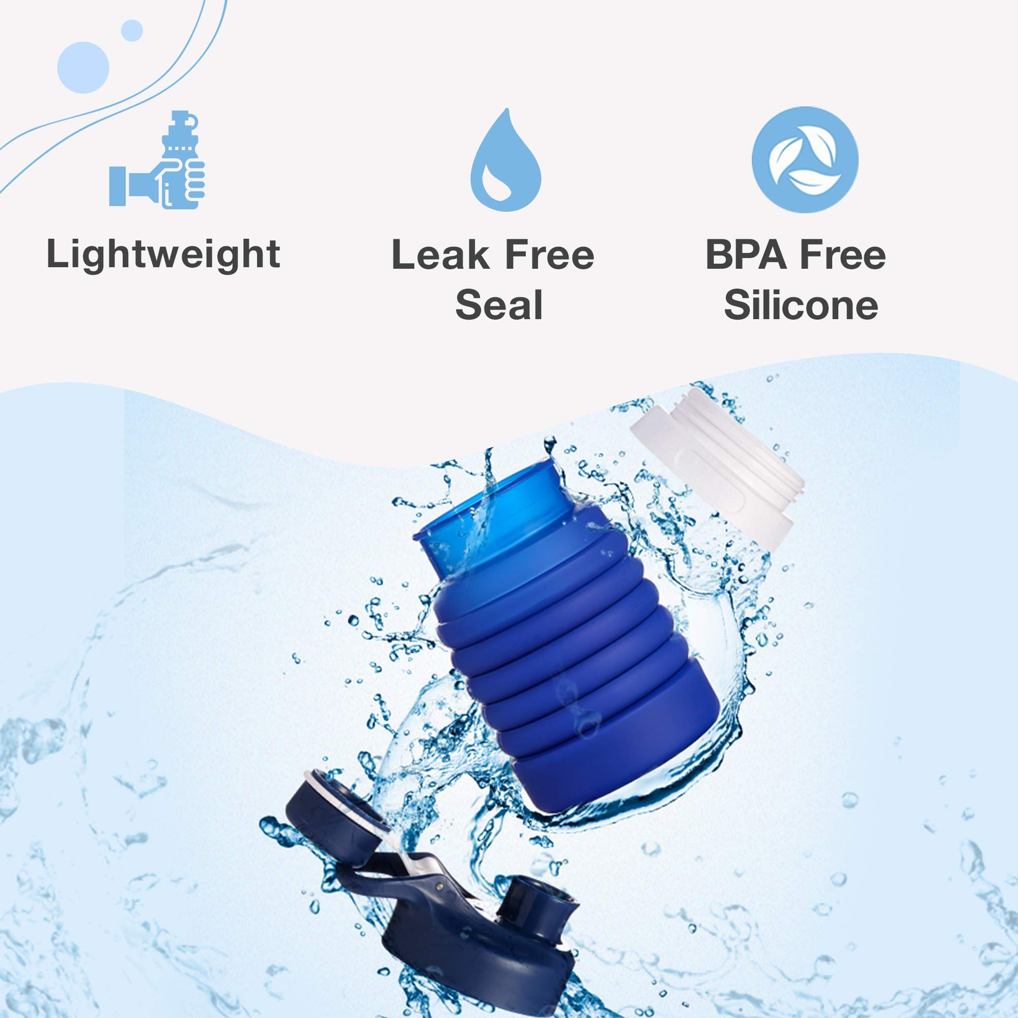 Collapsible Water Bottle BPA Free: Space Saving Drinking Bottle for Sports, Travel, and Gym