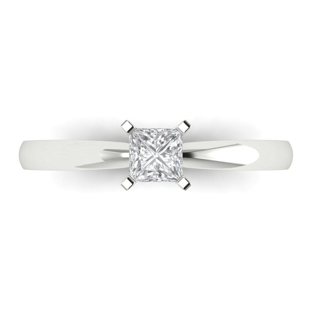 Clara Pucci 0.50 ct Princess Cut Solitaire Lab Created White Sapphire Bridal Designer Anniversary Engagement Ring 14k White Gold 3.5