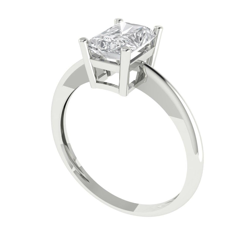 Clara Pucci 1.0 ct Radiant Cut Solitaire Genuine Moissanite Wedding Bridal Designer Anniversary Engagement Ring in 14k White Gold